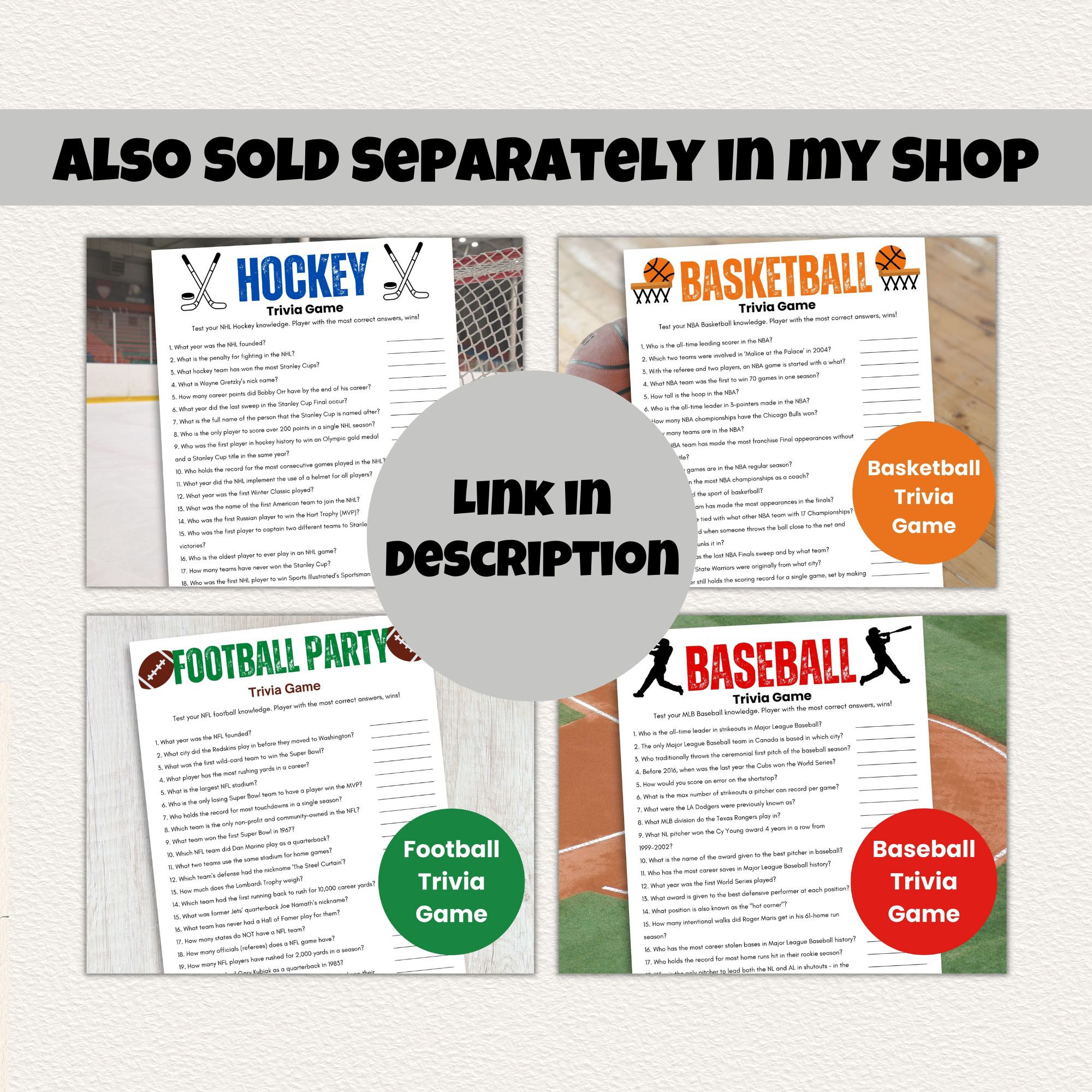 Sports Trivia Game Bundle, Football Trivia, Baseball Trivia, Basketball ...