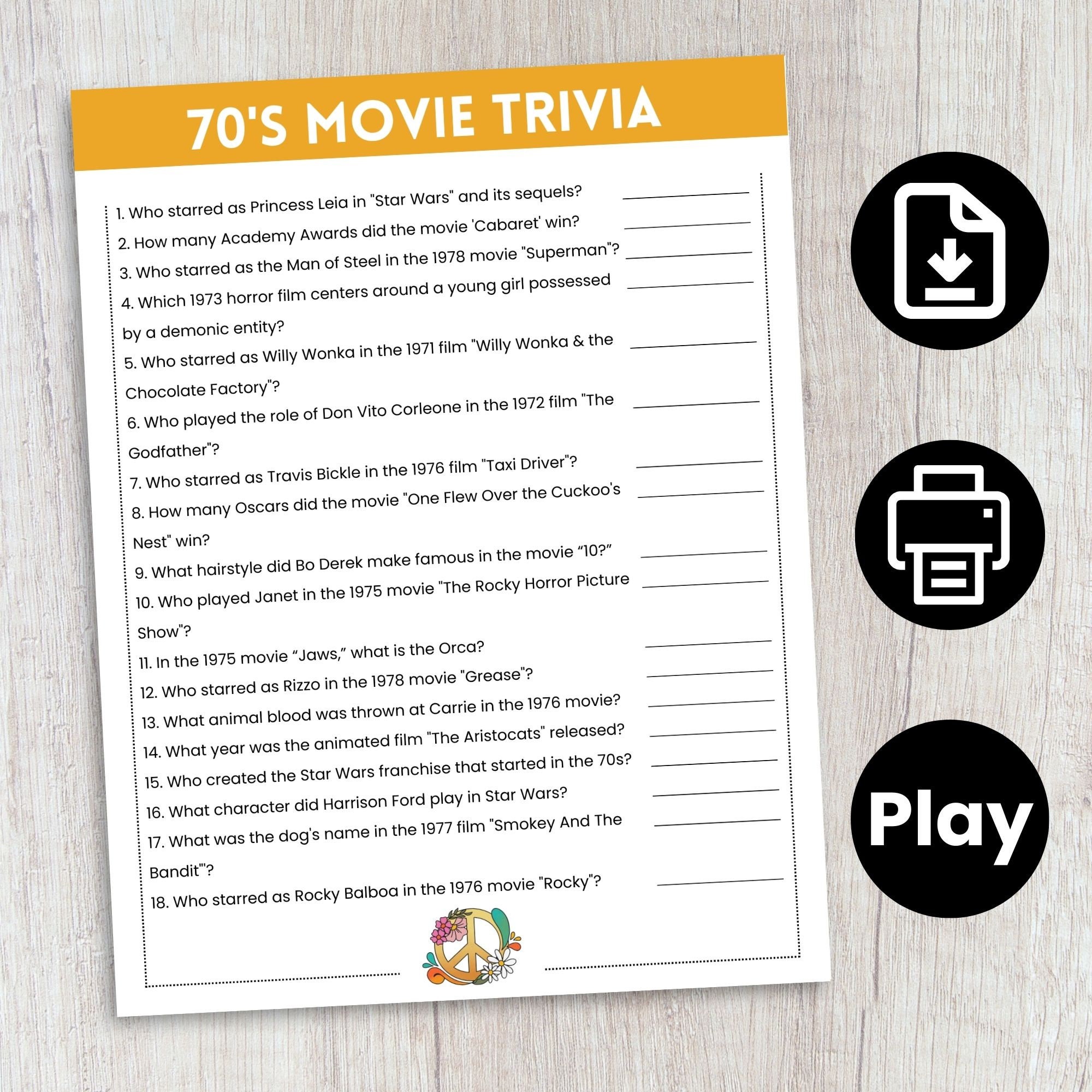 70s Movie Trivia Game, 70s Theme Party Game, 1970s Trivia, Decades ...