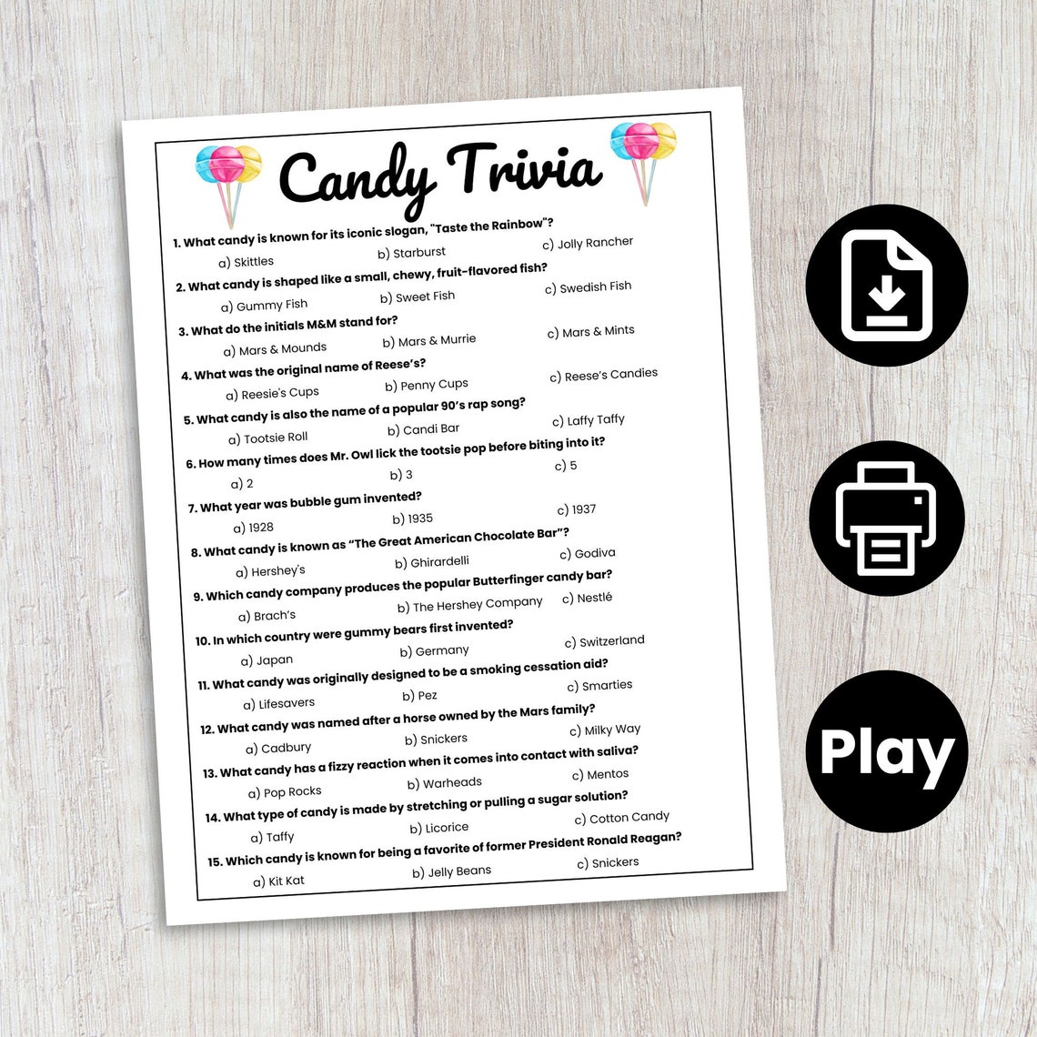 Candy Trivia Game, Printable Candy Trivia, Candy Game, Food Trivia ...