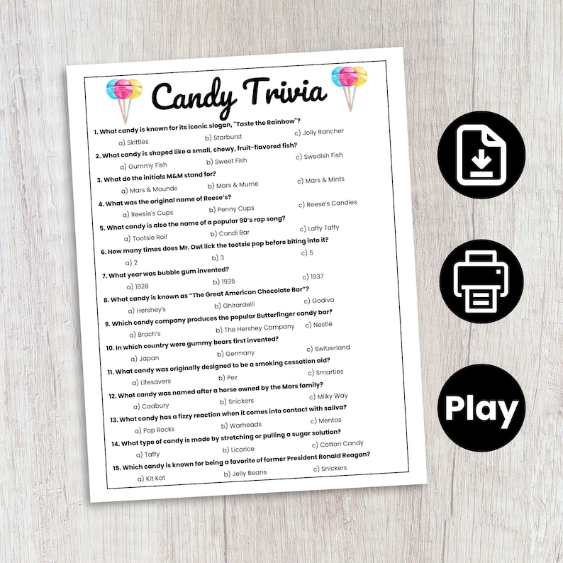 Candy Trivia Game, Printable Candy Trivia, Candy Game, Food Trivia ...