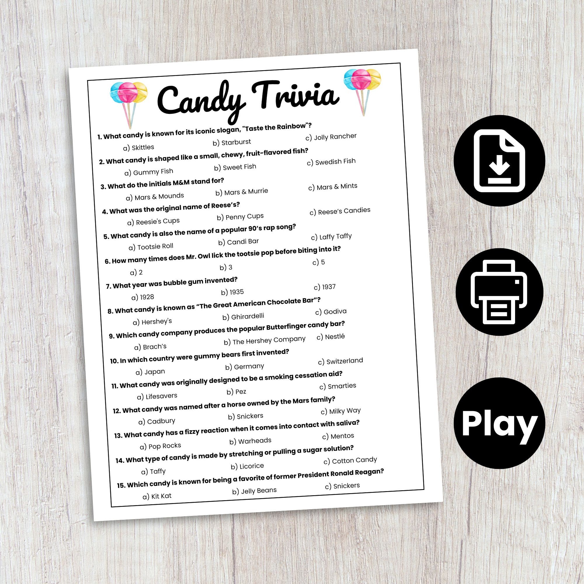 Candy Trivia Game, Printable Candy Trivia, Candy Game, Food Trivia ...