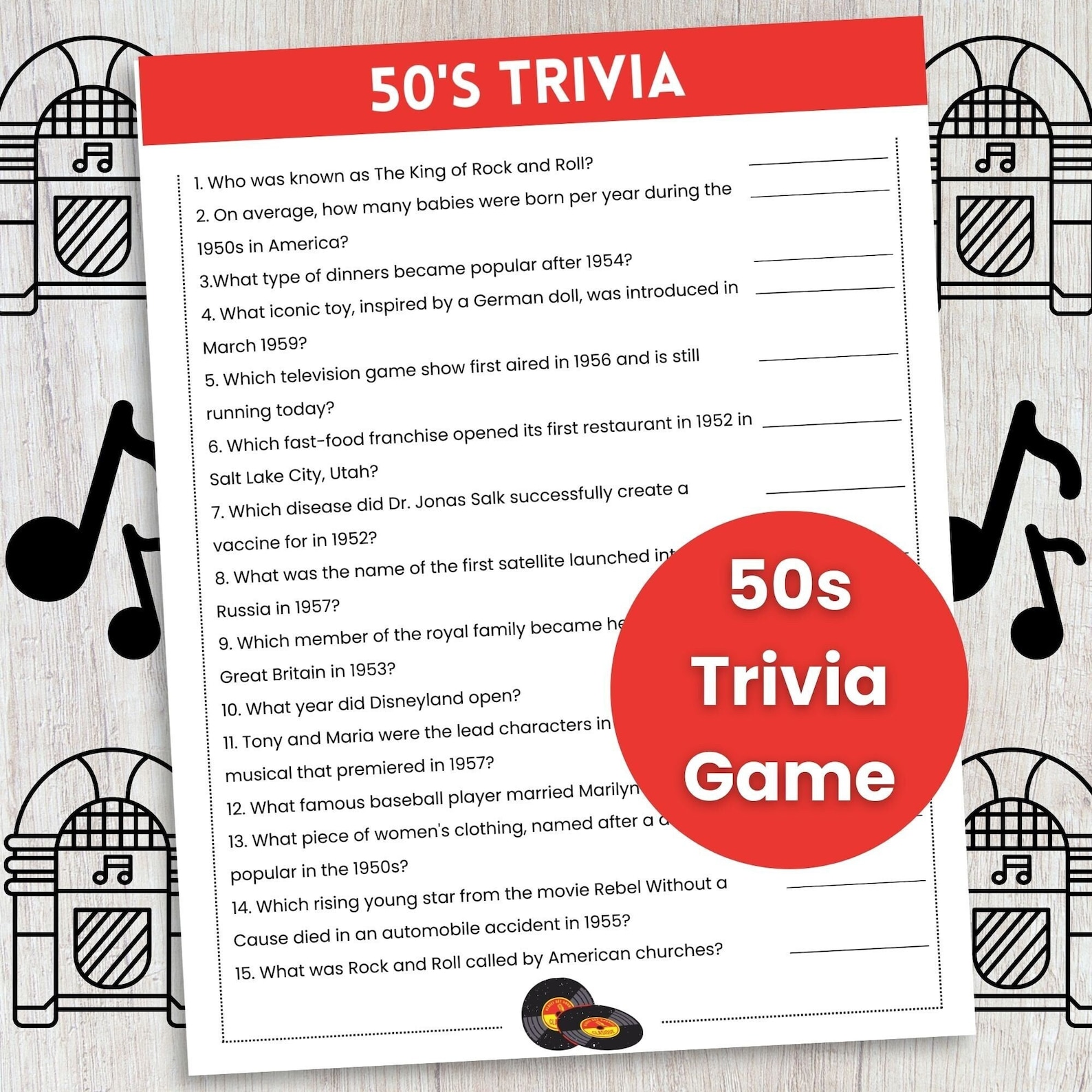 50s Trivia Game, 50s Theme Party Game, Trivia Game for Teens and Adults ...