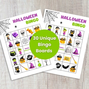 30 Halloween Bingo Cards, Halloween Party Games, Halloween Classroom ...