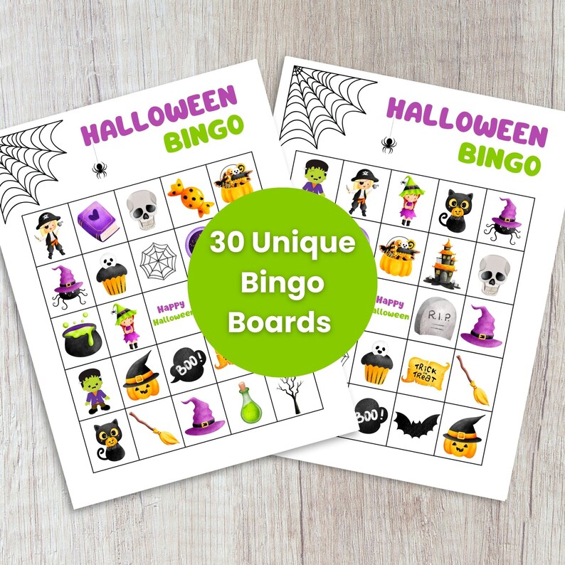 30 Halloween Bingo Cards, Halloween Party Games, Halloween Classroom ...