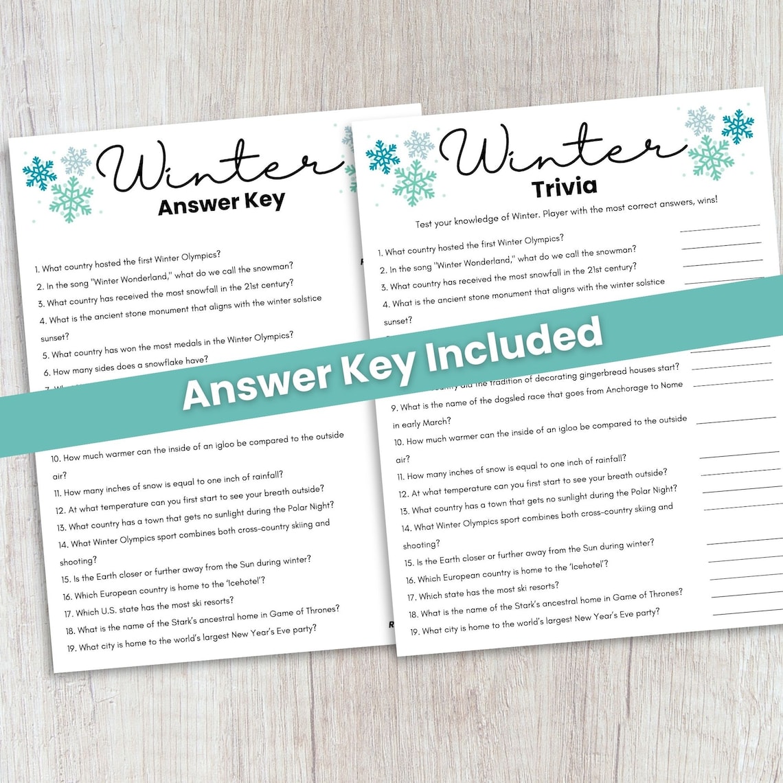 Winter Trivia Game, Holiday Trivia Game, Holiday Party Game, Trivia ...