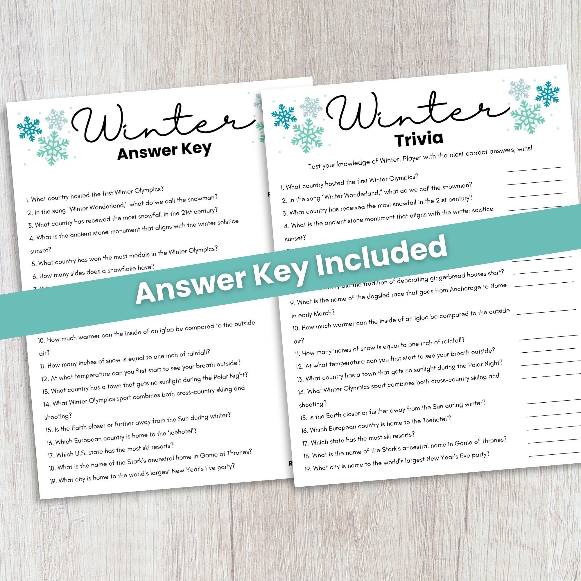 Winter Trivia Game, Holiday Trivia Game, Holiday Party Game, Trivia ...