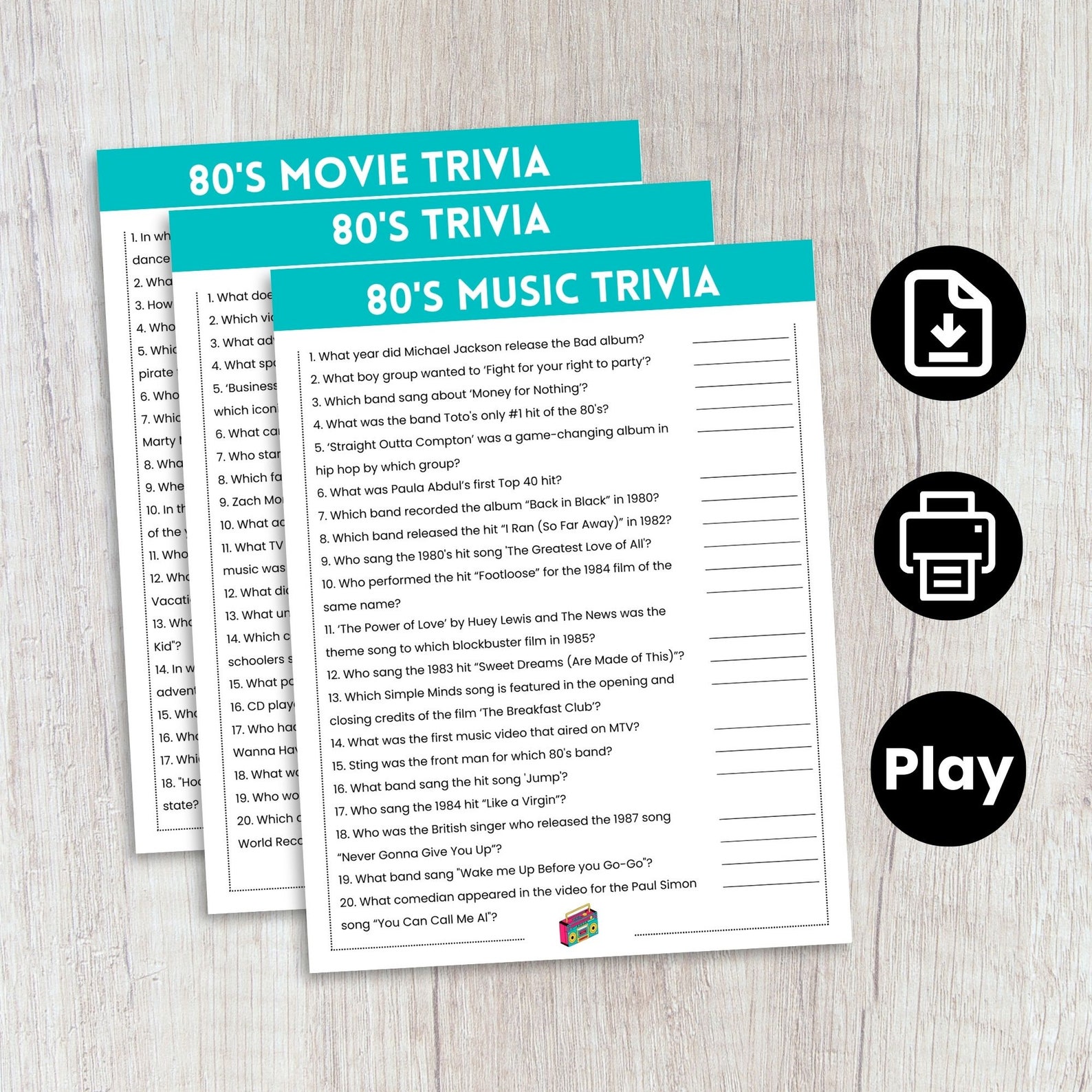 80s Trivia Game Bundle, 80s Music Trivia, 80s Movie Trivia, 80s Party Games, 80s Theme Party ...
