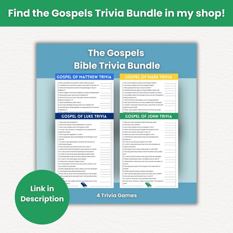 The Gospel of John Bible Trivia Game, Church Games, Womens Ministry ...