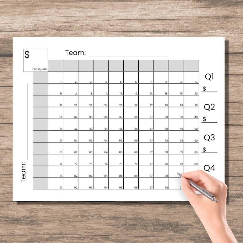 100 Squares Game Blank Template for Fundraisers, Sports Games and ...