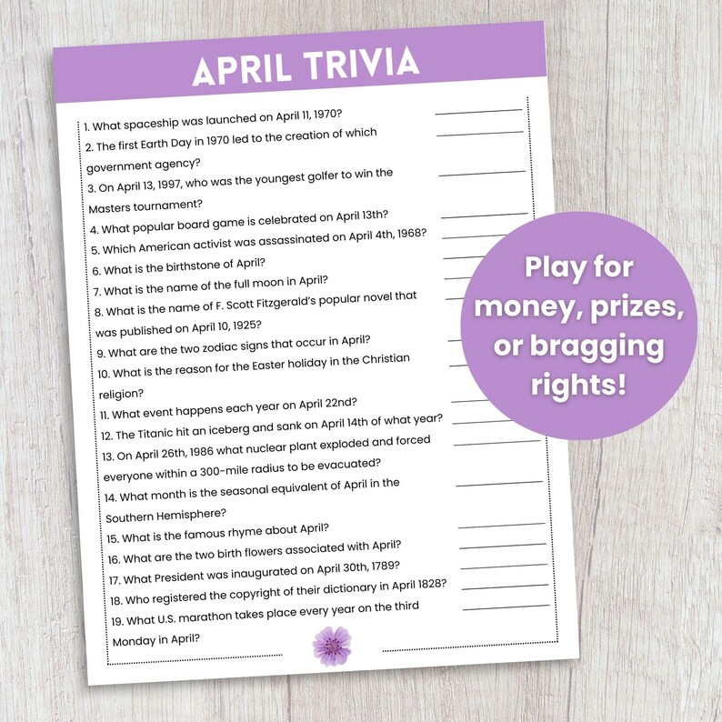 April Trivia Game, Spring Trivia Game, Easter Trivia, April Games ...
