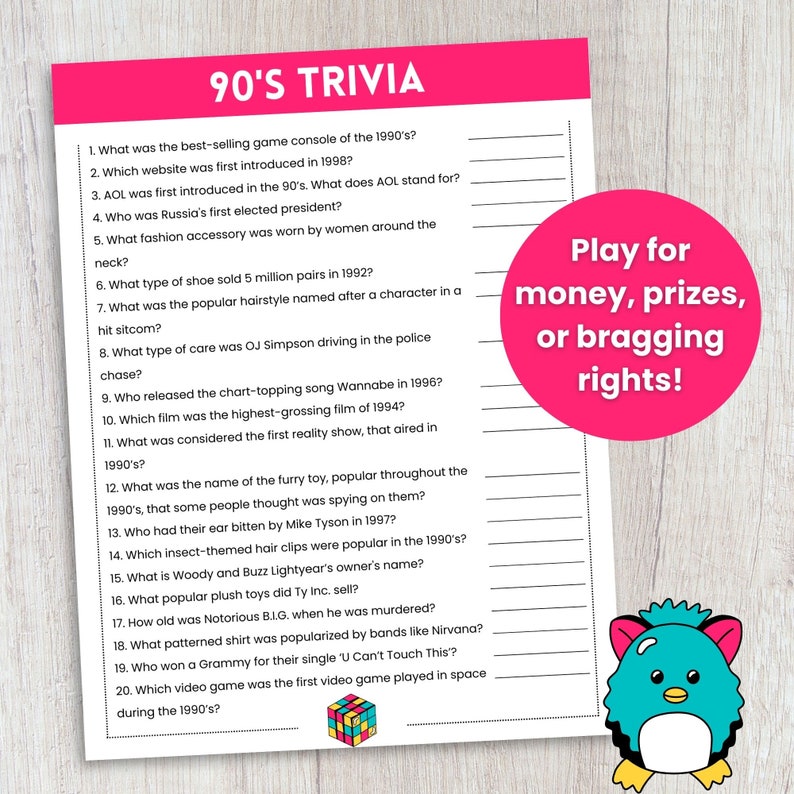 90s Trivia Game, 90s Theme Party Game, 90s Nostalgia, High School ...