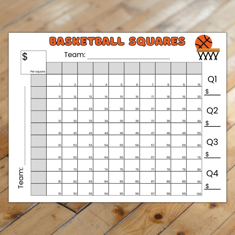 Basketball Squares Game Printable Basketball Fundraiser - Etsy