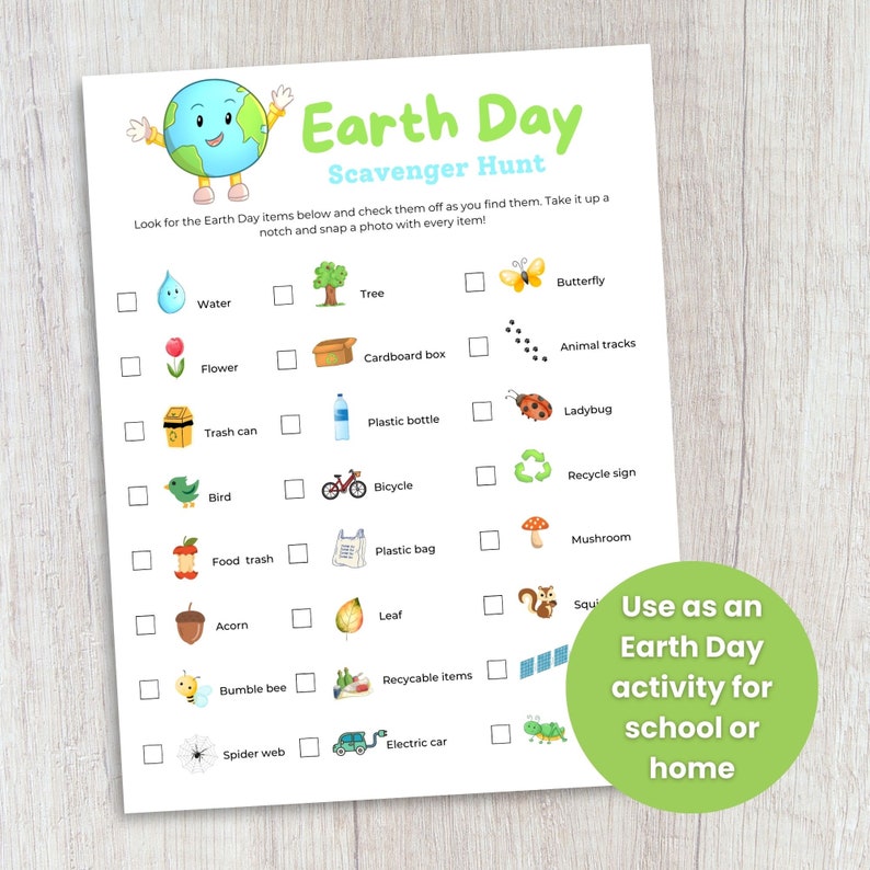 Earth Day Scavenger Hunt for Kids, Earth Day Activities for Kids ...