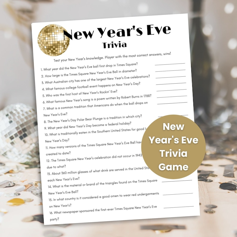 New Years Eve Trivia Game, Holiday Trivia Game, Winter Trivia Game, New ...