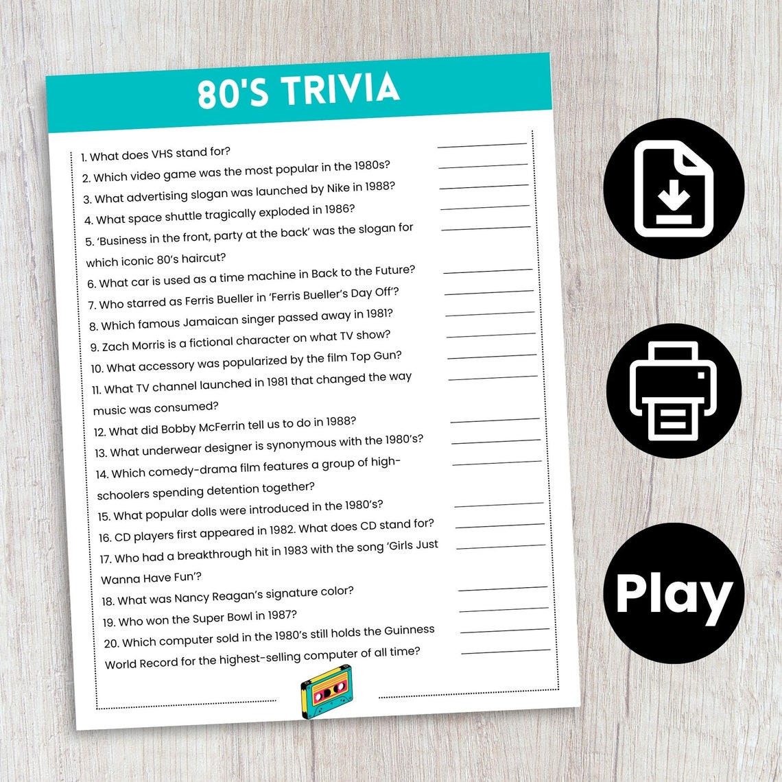 80s Trivia Game, 80s Theme Party Game, Trivia Game for Teens and Adults ...