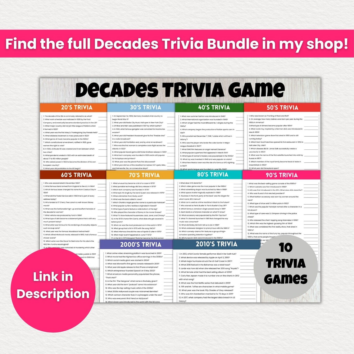 90s Trivia Game, 90s Theme Party Game, Trivia Game for Teens and Adults ...