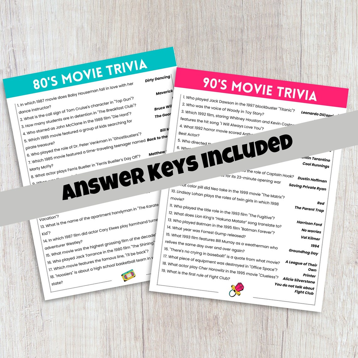 Movie Trivia Game, Decades Trivia Game, Decades Party Game, 90s Trivia ...