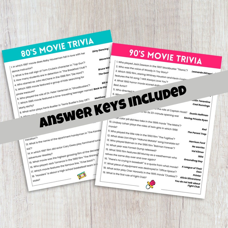 Movie Trivia Game, Decades Trivia Game, Decades Party Game, 90s Trivia ...