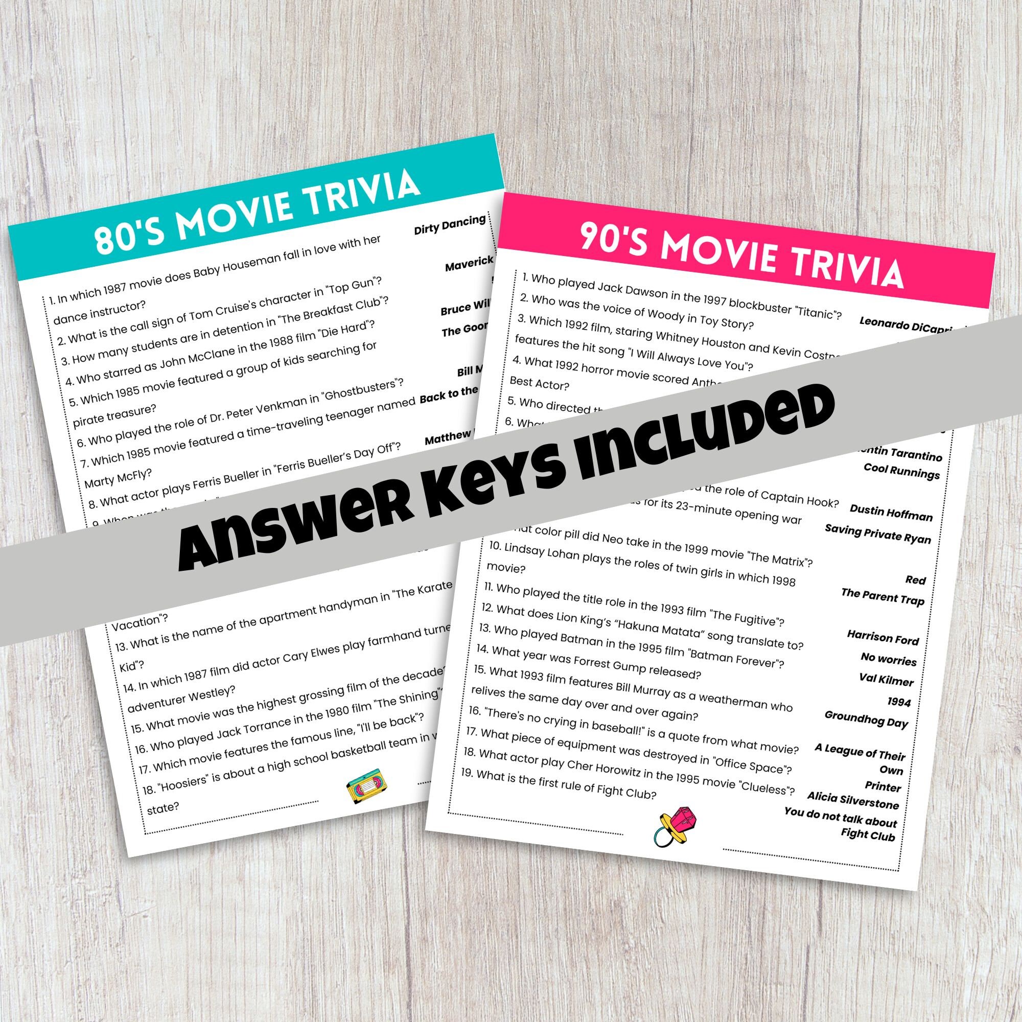 Movie Trivia Game, Decades Trivia Game, Decades Party Game, 90s Trivia ...