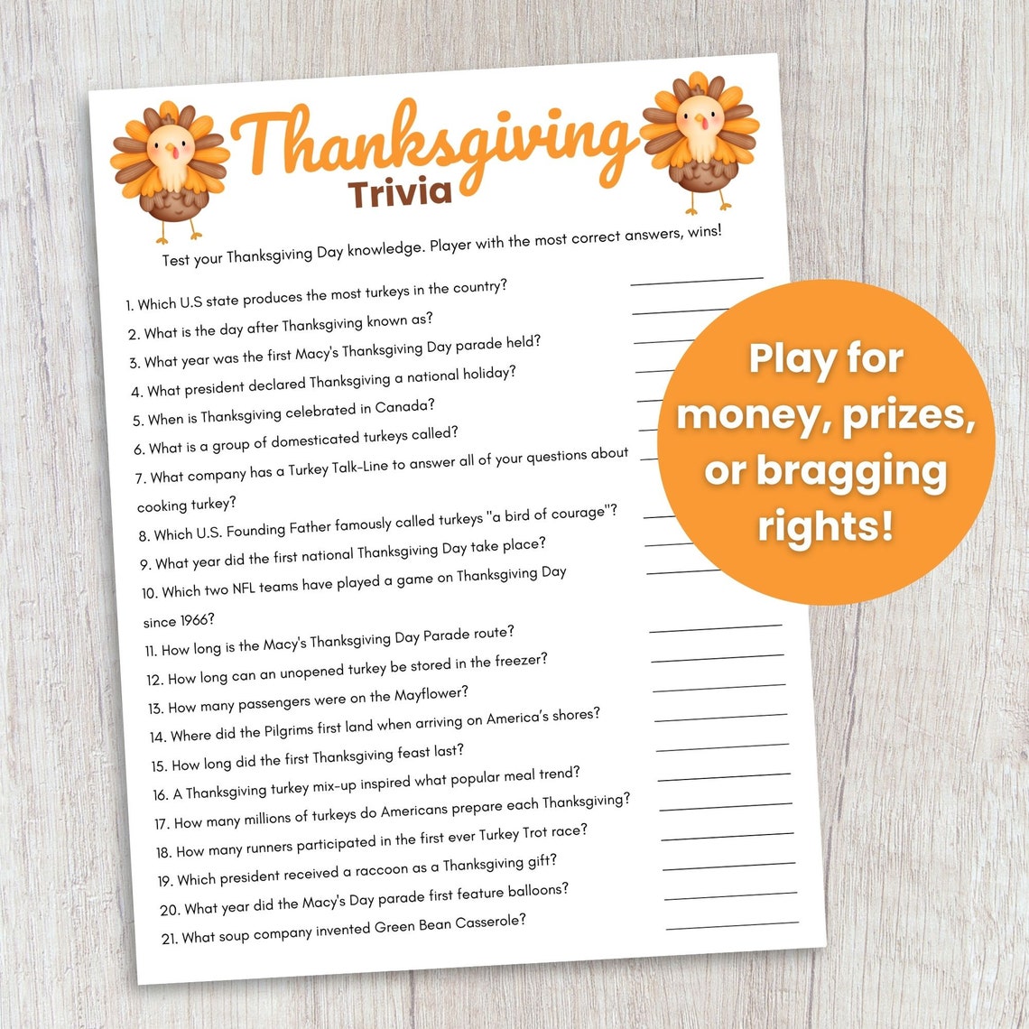 Thanksgiving Trivia Game, Fall Trivia Game, Turkey Trivia, Holiday ...