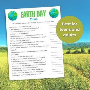 Earth Day Trivia Printable for Teens and Adults, Earth Day Fill in the ...