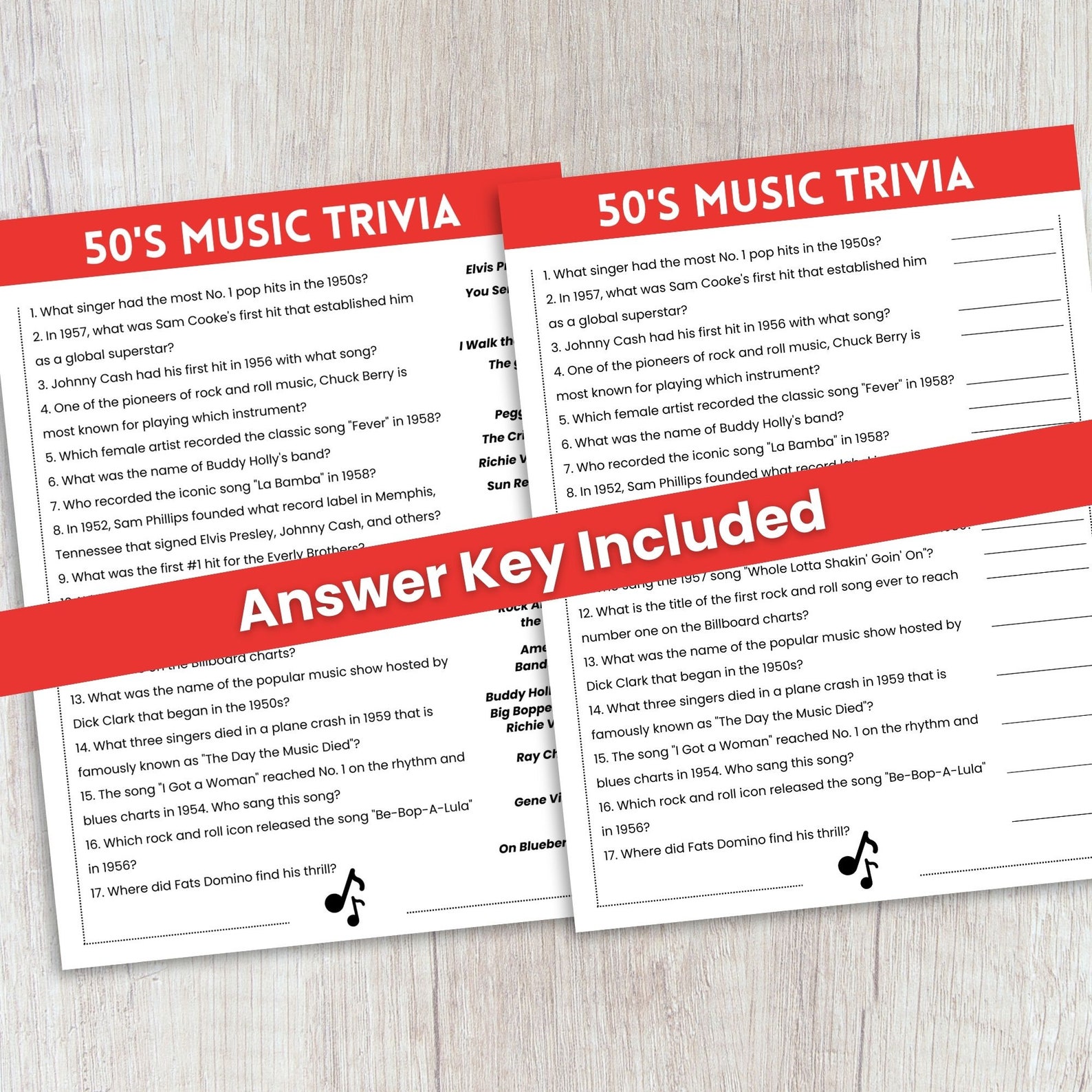 50s Music Trivia Game, 50s Theme Party Game, 50s Trivia, Decades Trivia ...