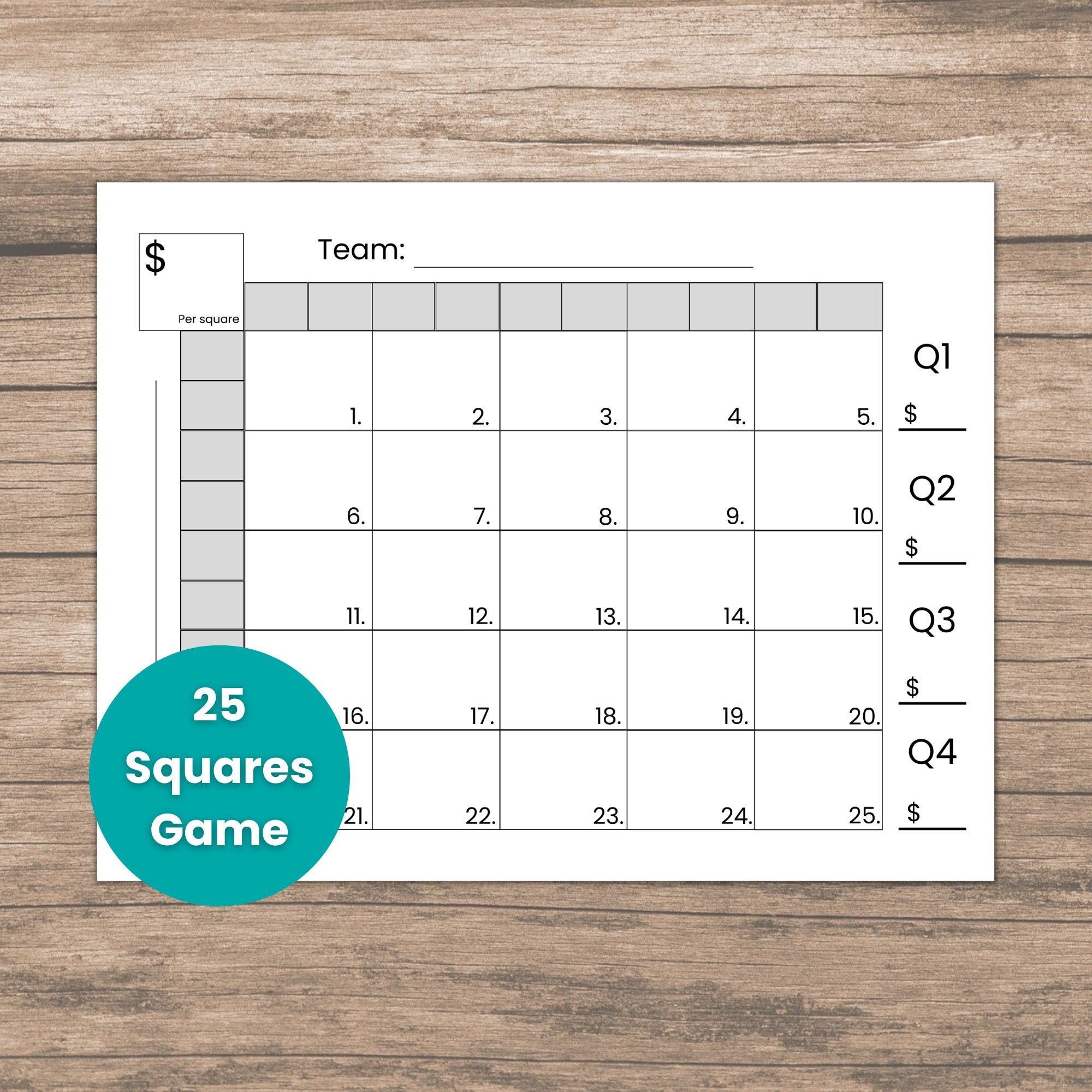 25 Squares Game Blank Template for Fundraisers, Sports Games, Parties ...