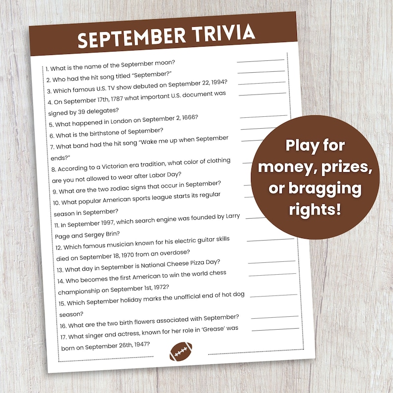 September Trivia Game, Fall Trivia, Trivia Night, Trivia Game for Kids ...