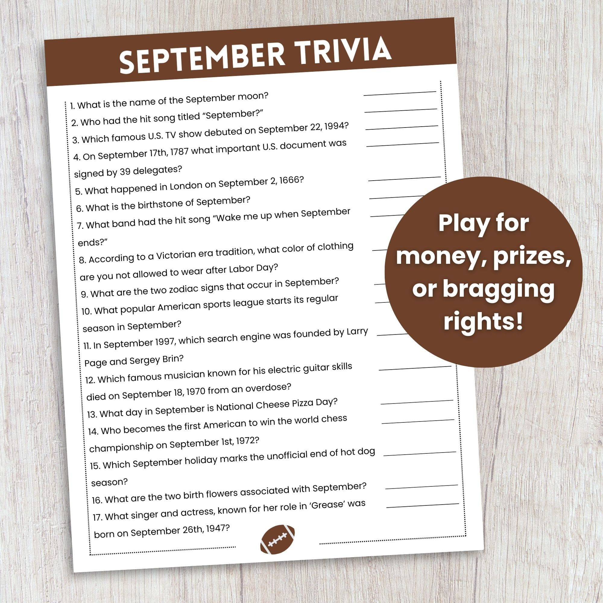 September Trivia Game, Fall Trivia, Trivia Night, Trivia Game for Kids ...