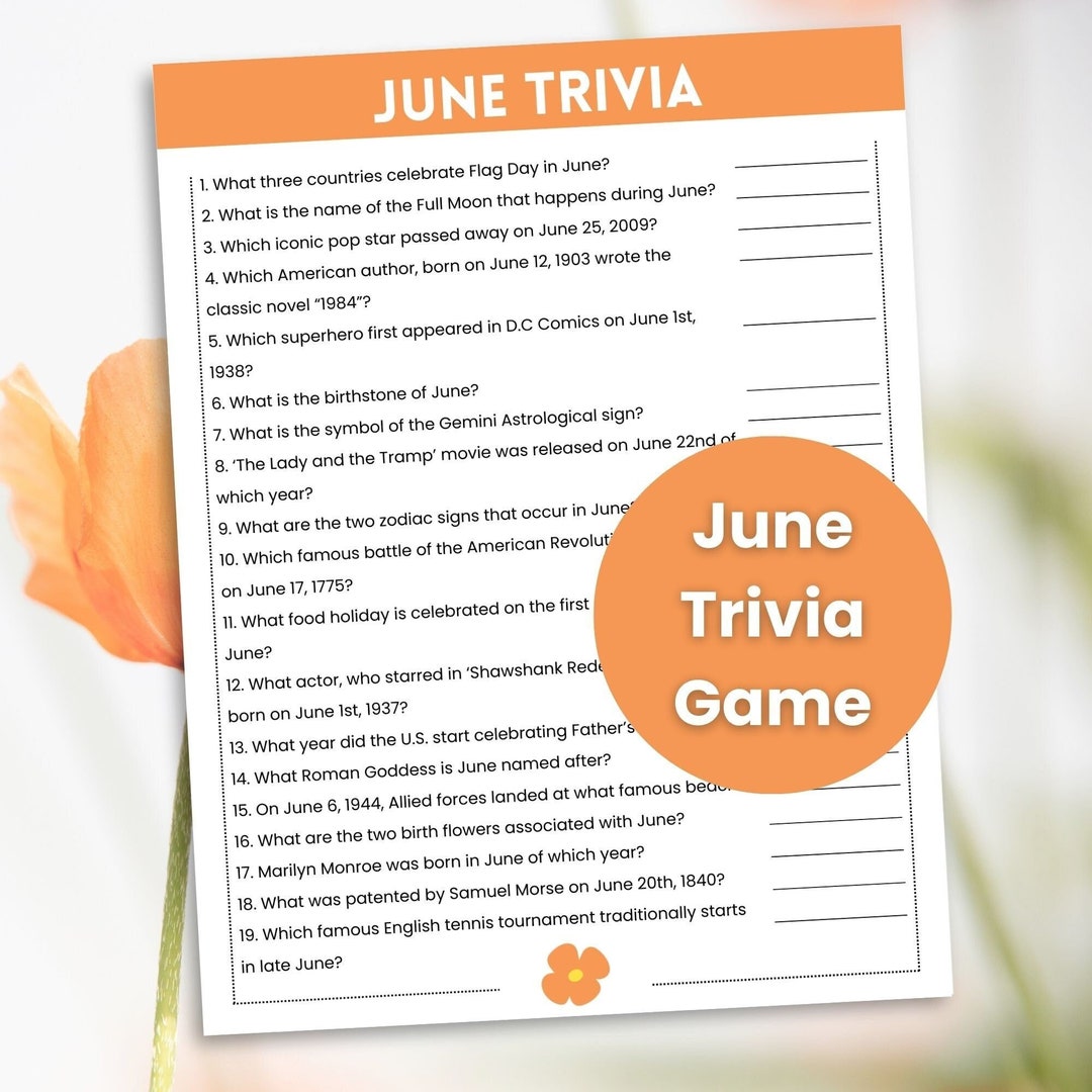 June Trivia Game, Summer Trivia, Trivia Night, Trivia Game for Kids and ...