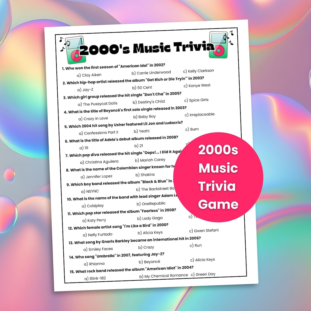 2000s Music Multiple Choice Trivia Game, 2000s Trivia Game, 2000s Theme ...