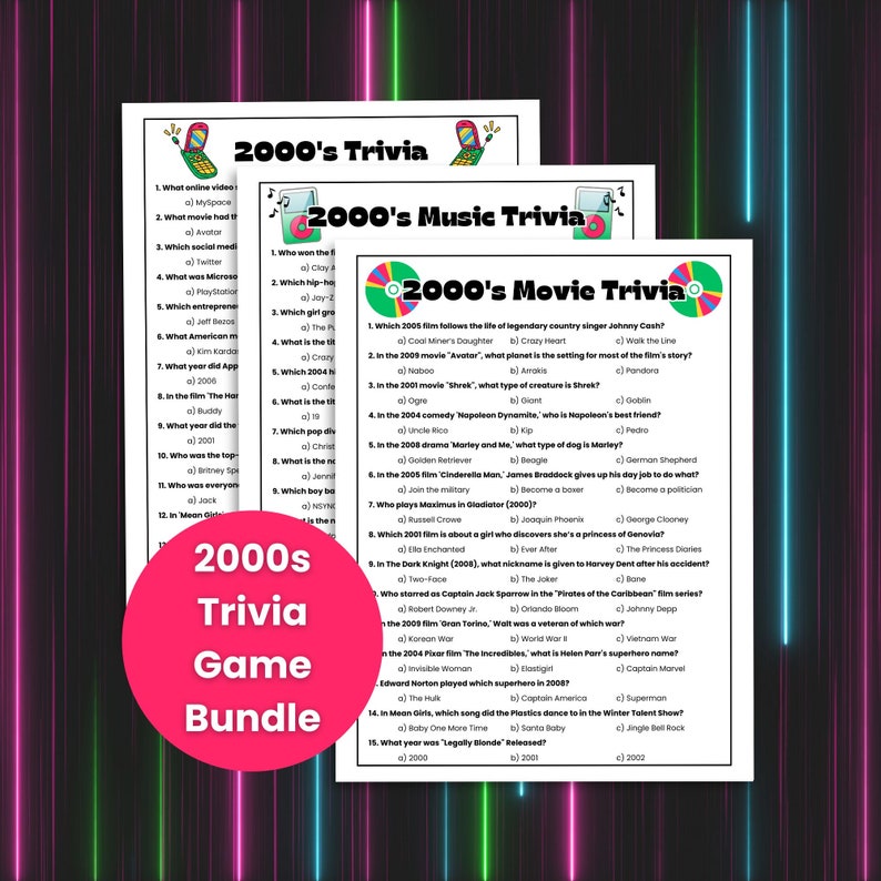 2000s Trivia Game Bundle, 2000s Music Trivia, 2000s Movie Trivia, 2000s ...