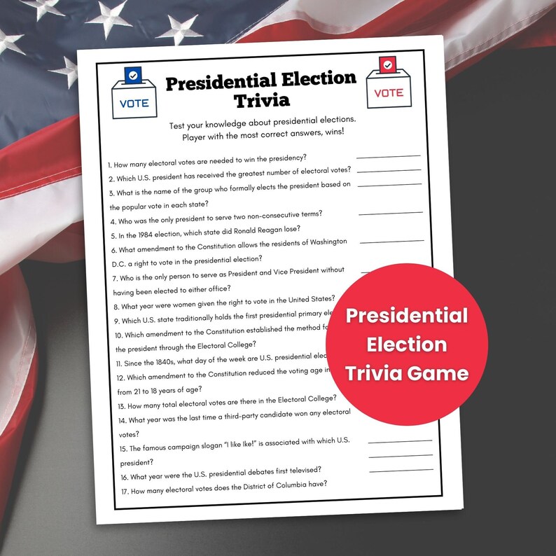 Presidential Election Trivia Game, 2024 Election, US Presidential ...