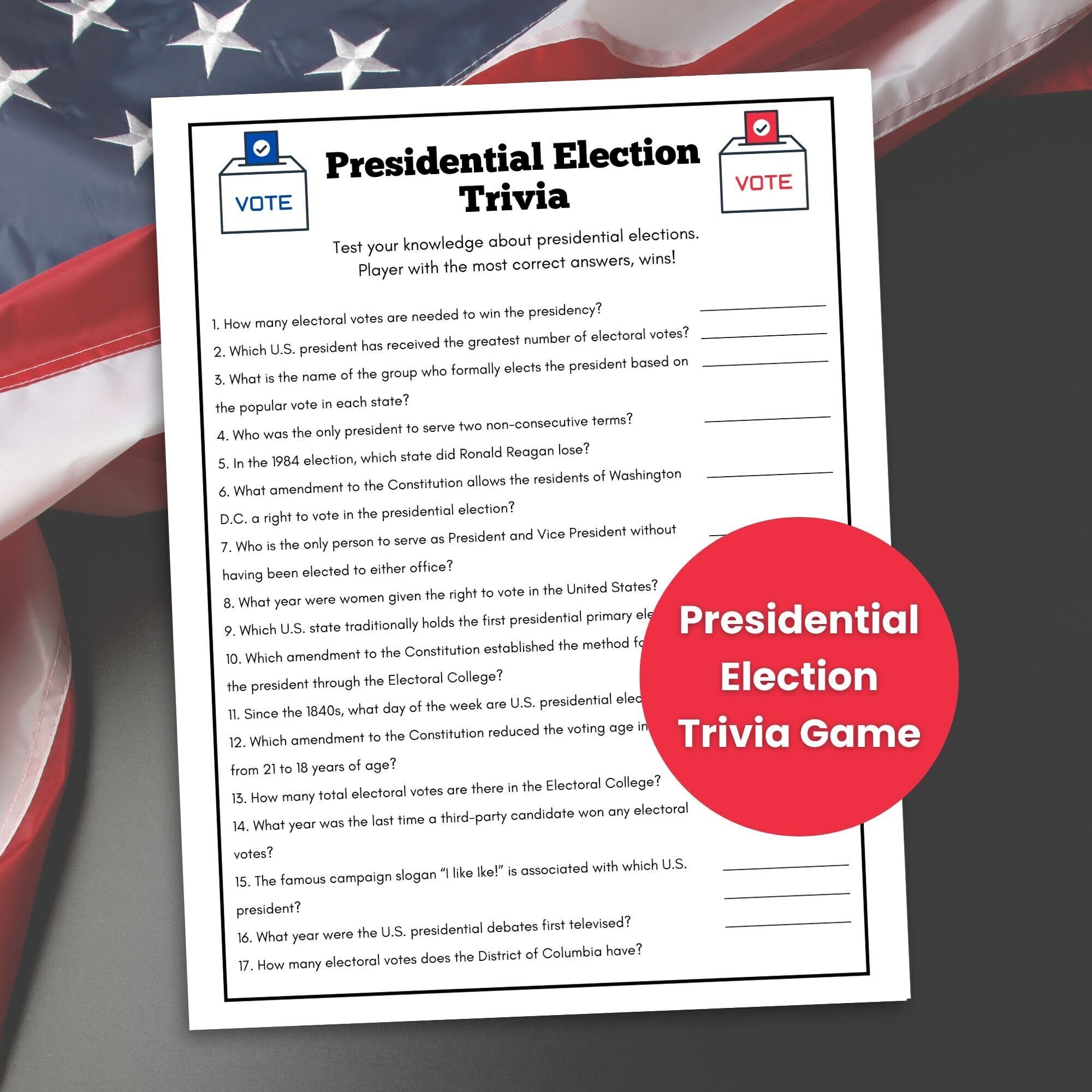 Presidential Election Trivia Game, 2024 Election, US Presidential ...