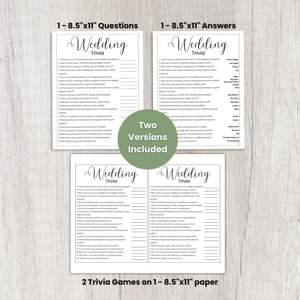 Wedding Trivia Game, Bridal Shower Trivia, Wedding Table Games ...