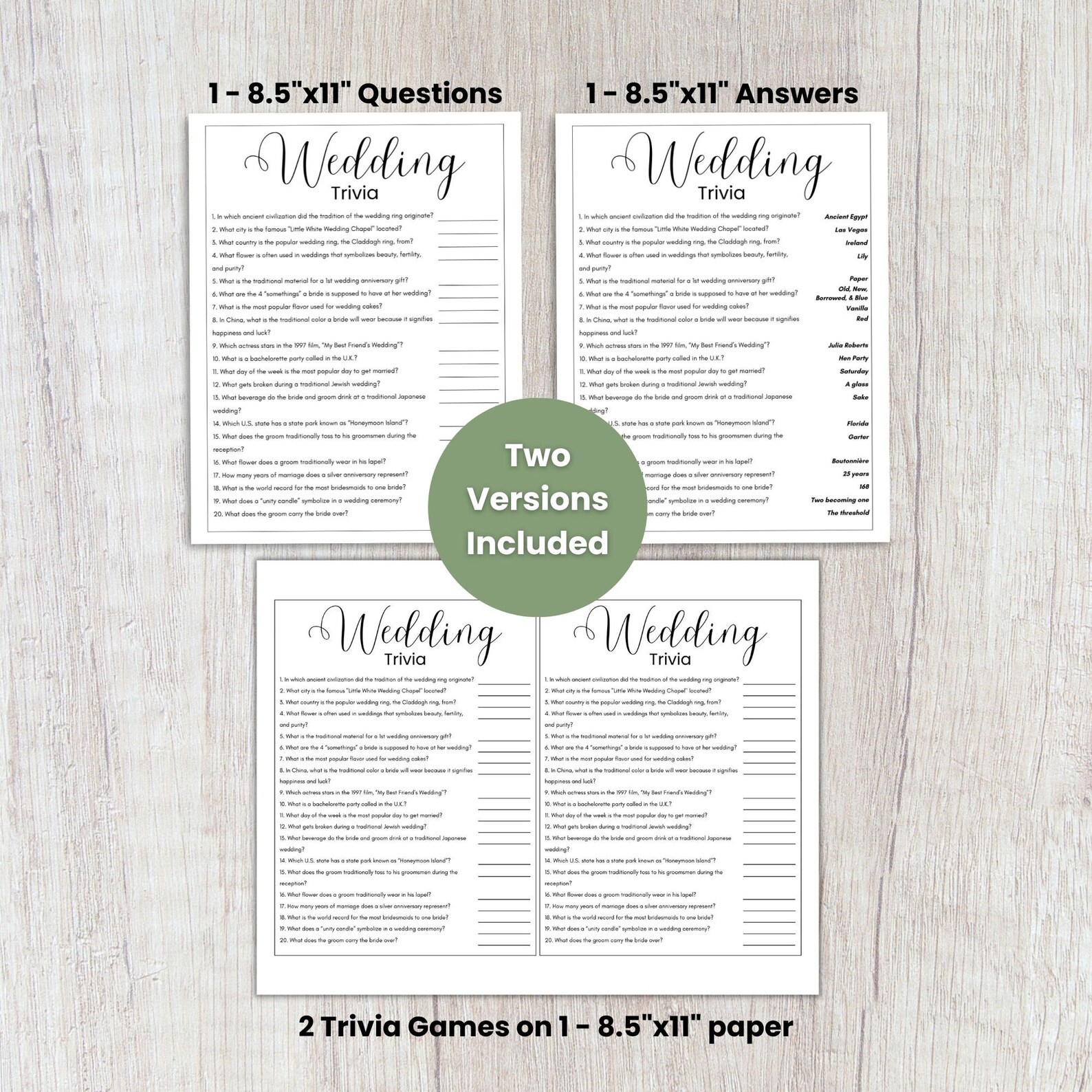 Wedding Trivia Game, Bridal Shower Trivia, Wedding Table Games ...