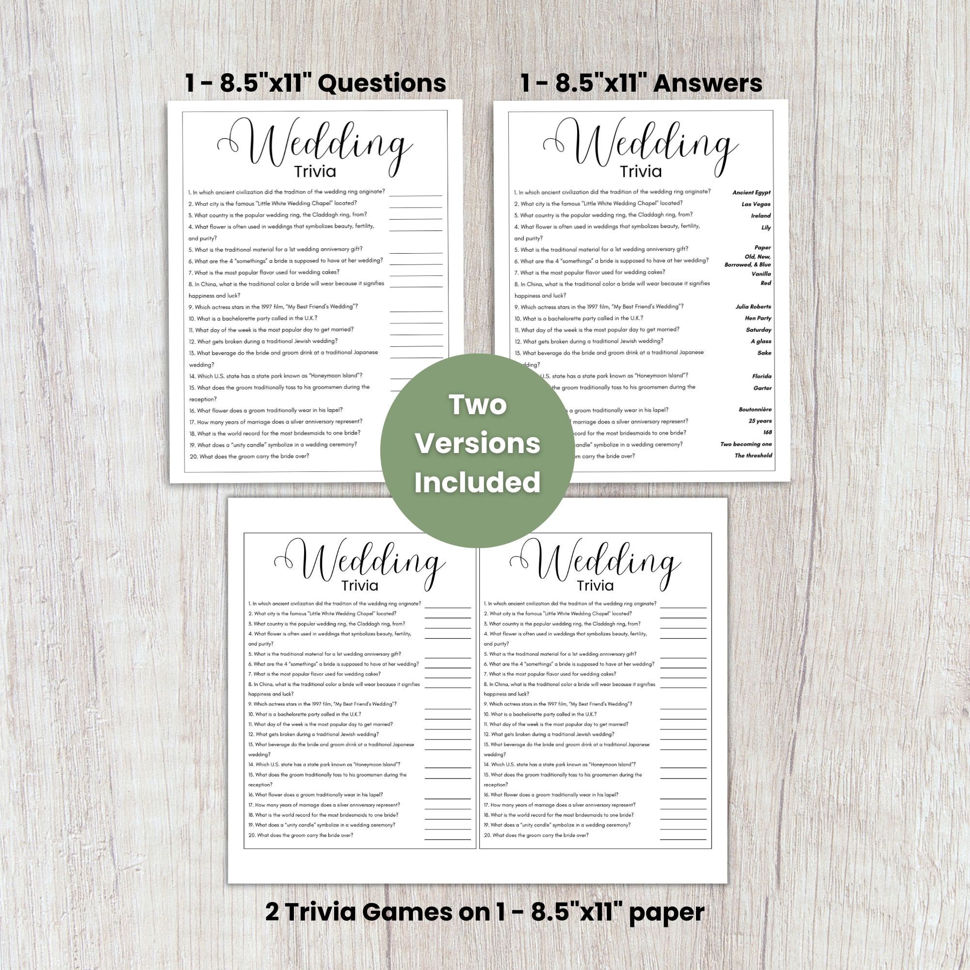 Wedding Trivia Game, Bridal Shower Trivia, Wedding Table Games ...
