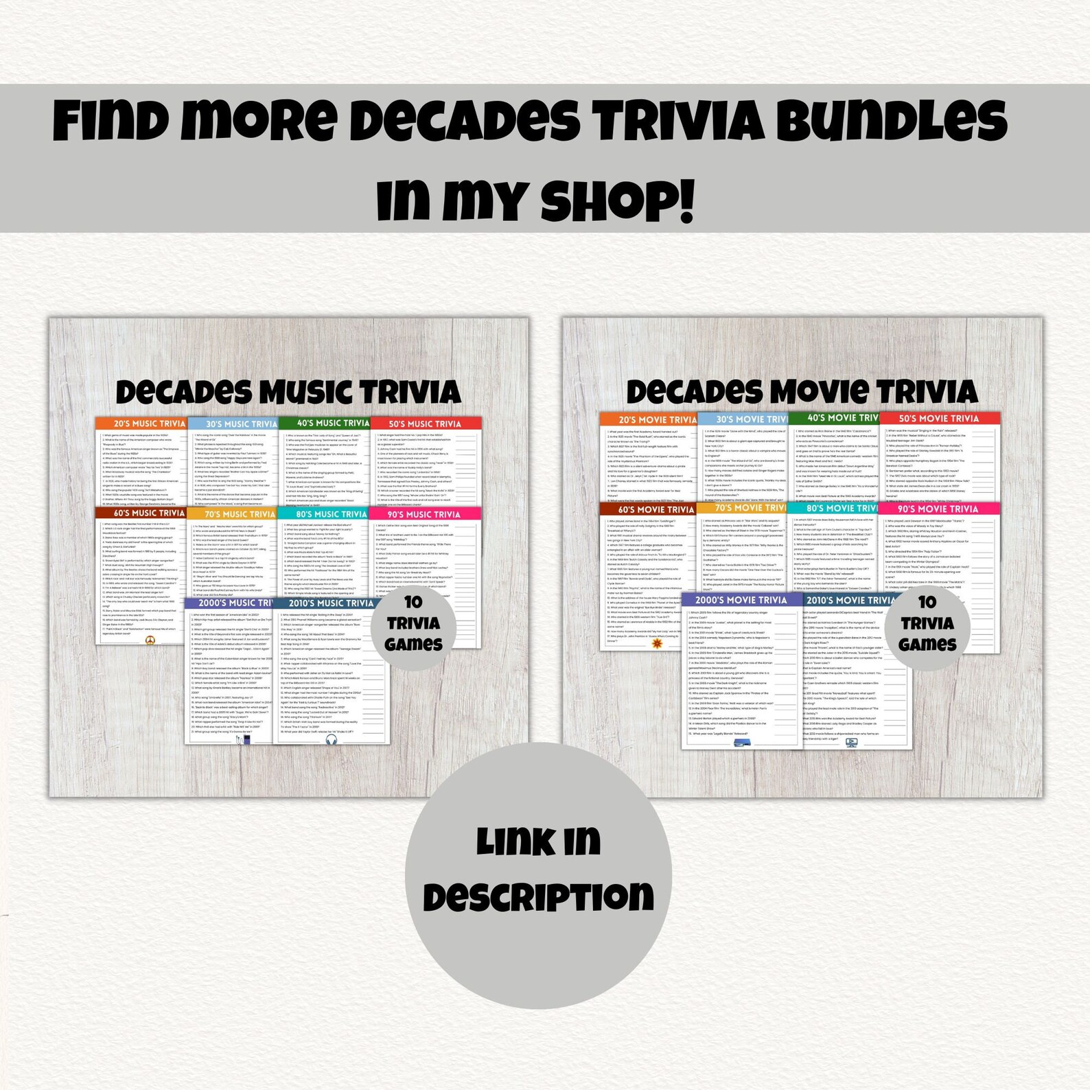 Decades Trivia Game Trivia Questions Pub Trivia Adult - Etsy