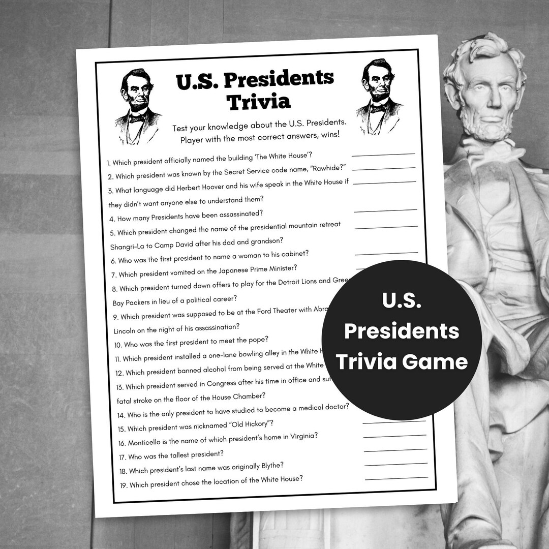 US Presidents Trivia Game, President's Day Trivia Game, US History Game ...