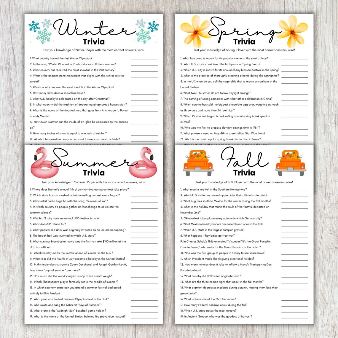 Seasonal Trivia Game Bundle, the Four Seasons Trivia Games, Winter ...