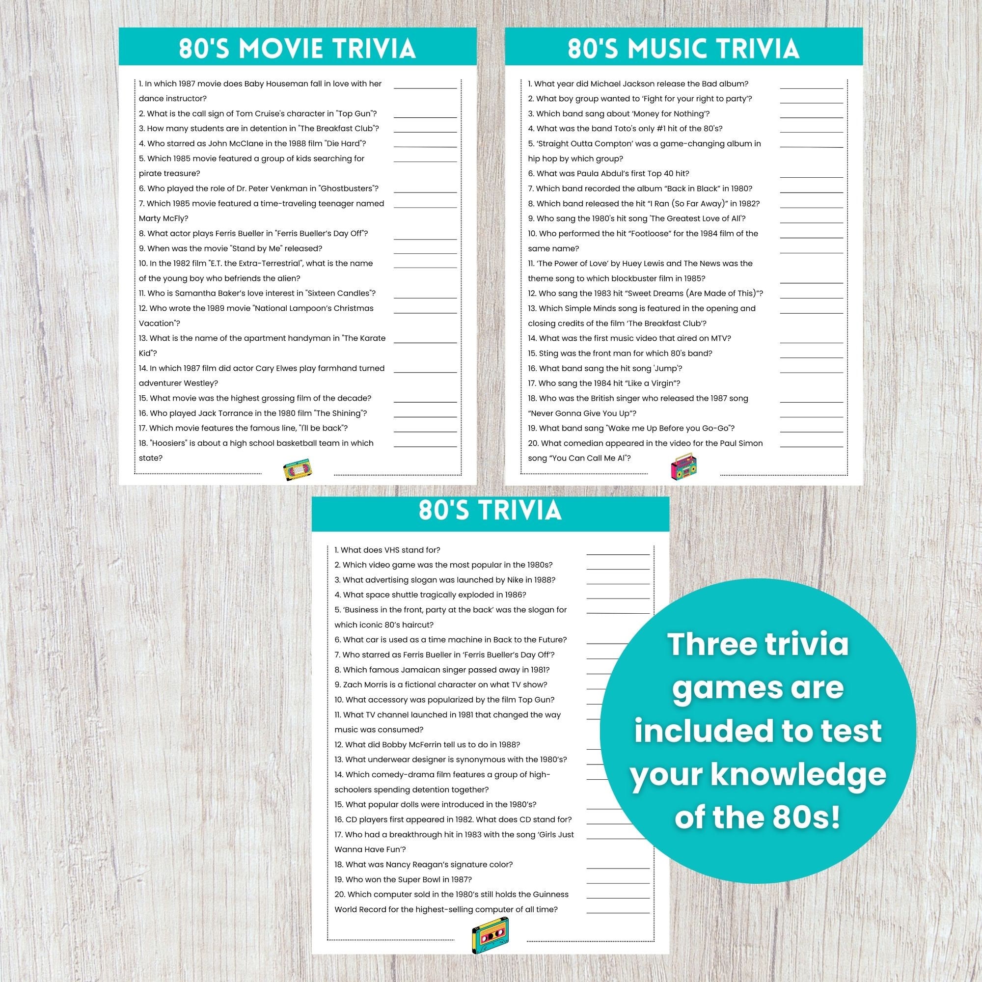 80s Trivia Game Bundle, 80s Music Trivia, 80s Movie Trivia, 80s Party ...