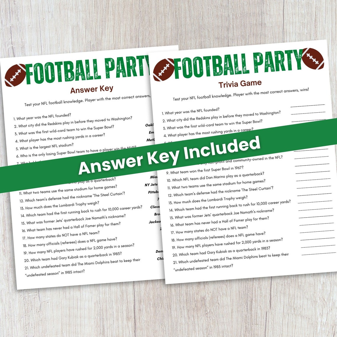 Football Trivia Game, Football Party Game, Trivia Game for Kids and ...