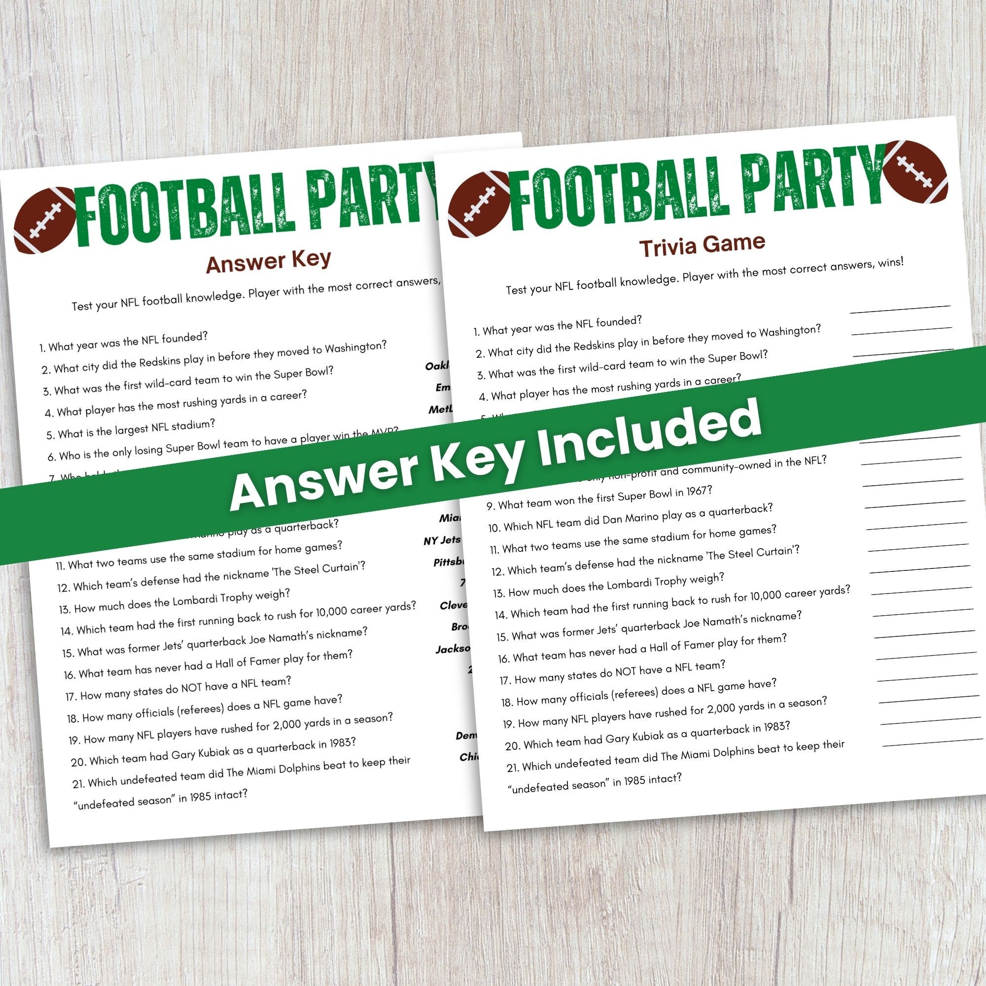 Football Trivia Game, Football Party Game, Trivia Game for Kids and ...