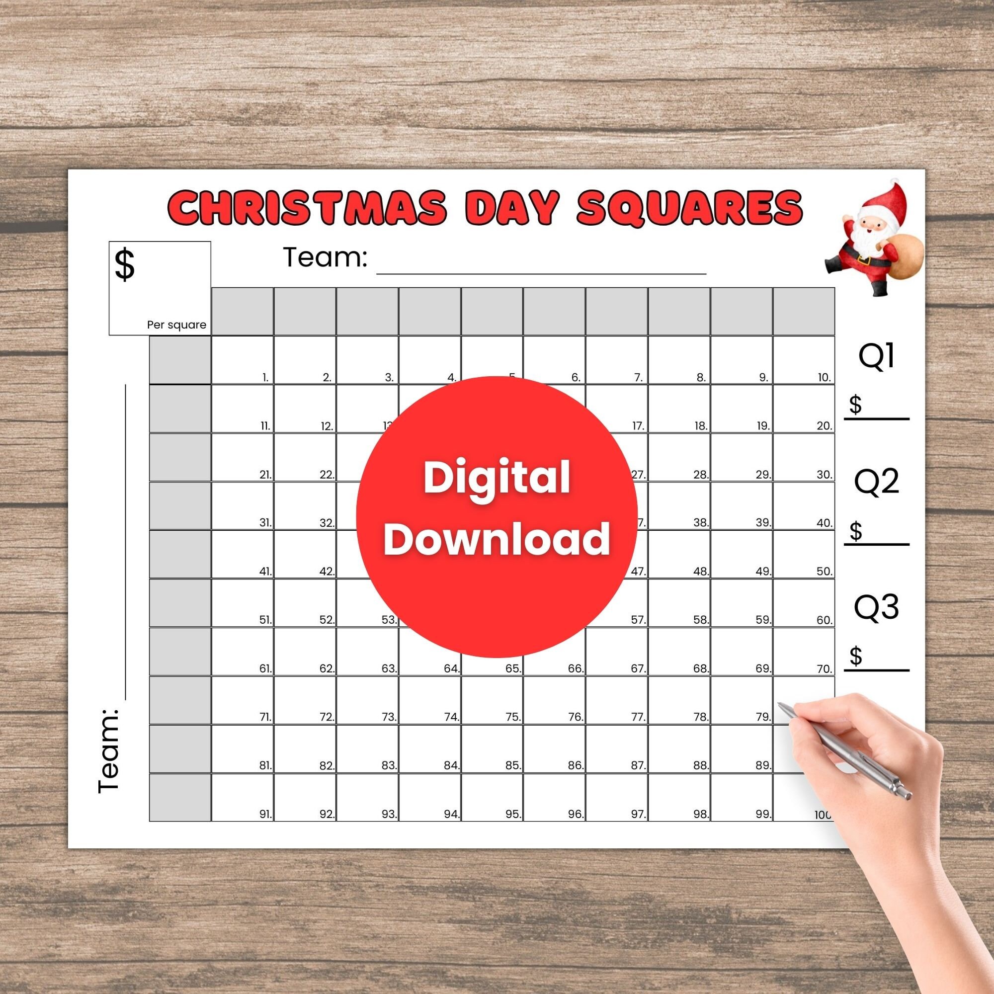 Christmas Day Squares Game, Football Squares Game, Football Betting ...