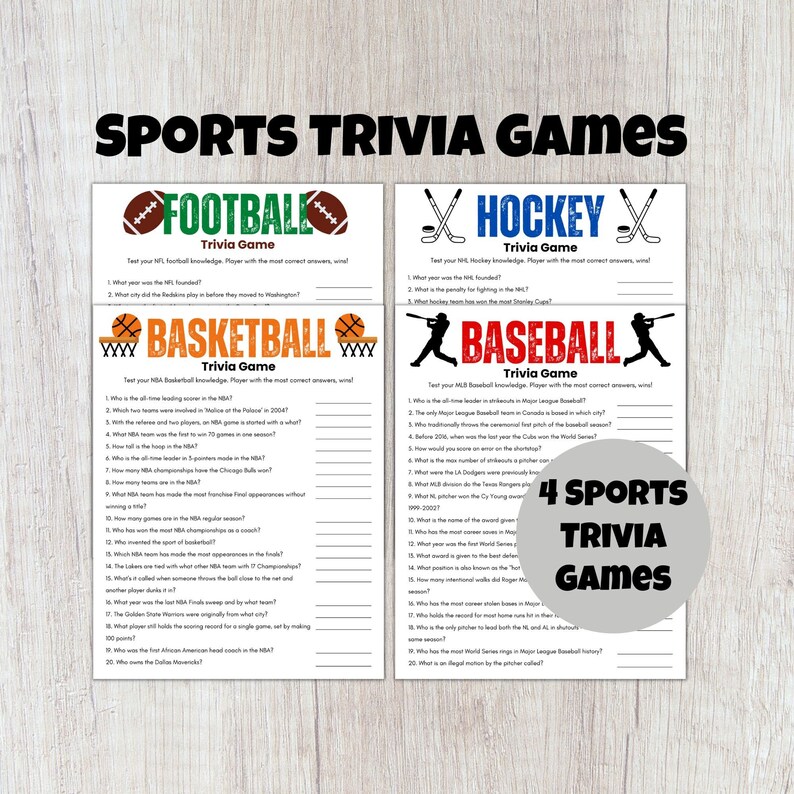 Sports Trivia Game Bundle, Football Trivia, Baseball Trivia, Basketball ...