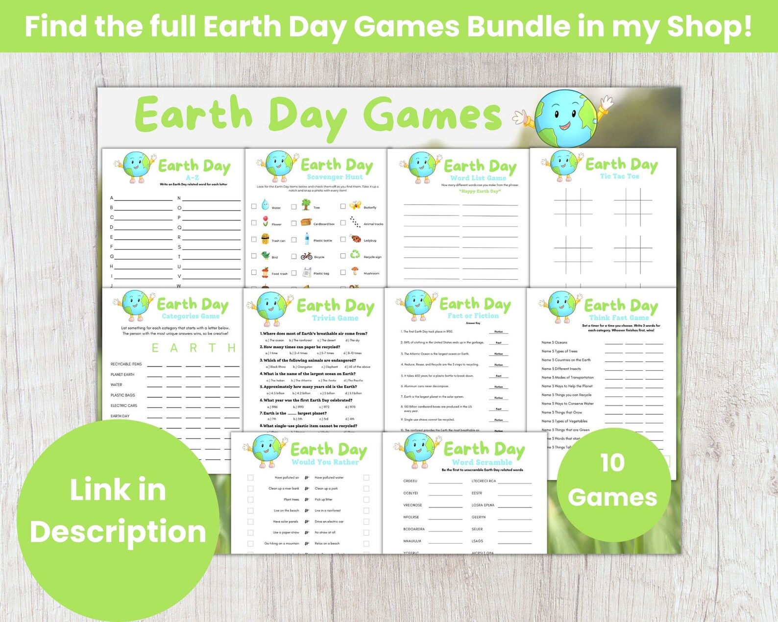 Earth Day Think Fast Game, Earth Day Printable Game for Kids and Adults ...
