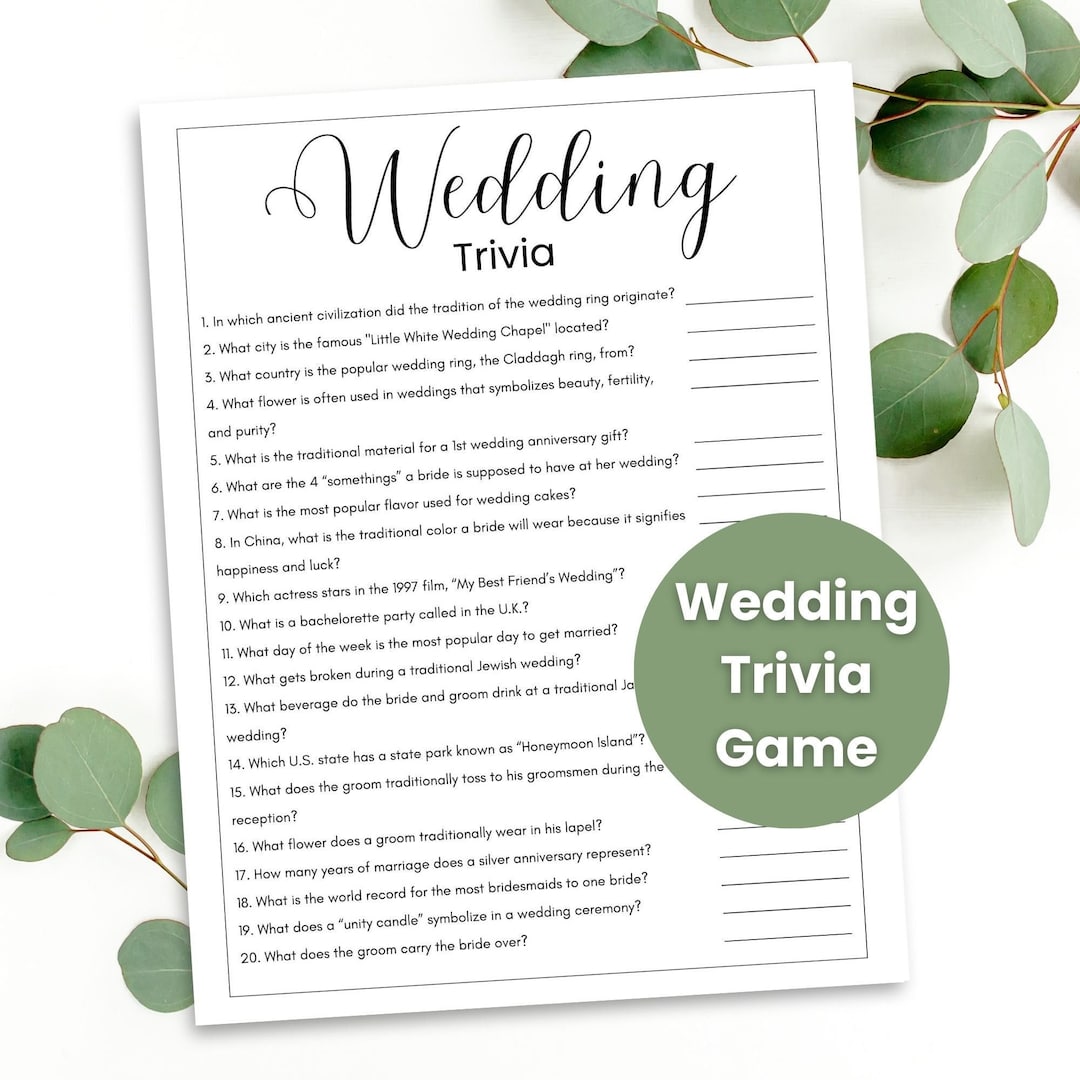 Wedding Trivia Game, Bridal Shower Trivia, Wedding Table Games ...