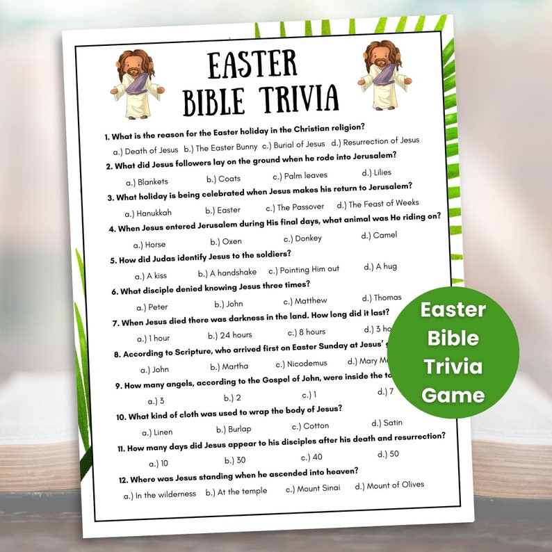 Easter Bible Trivia Game Printable Multiple Choice, Christian Easter ...