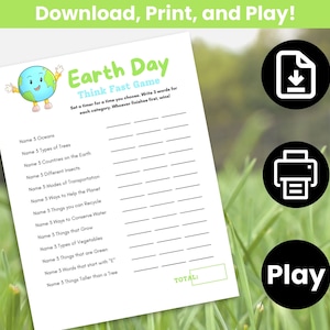 Earth Day Think Fast Game, Earth Day Printable Game for Kids and Adults ...
