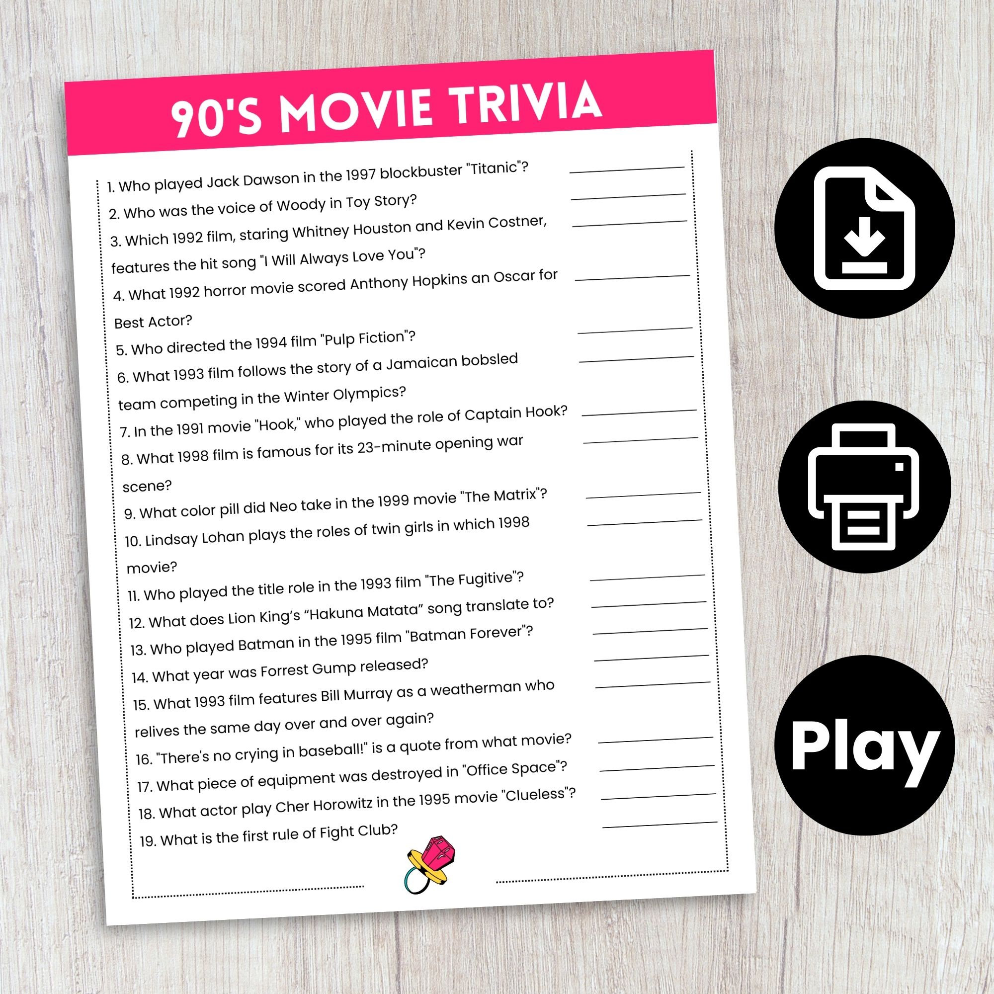 90s Movie Trivia Game, 90s Theme Party Game, 90s Trivia, Decades Trivia ...